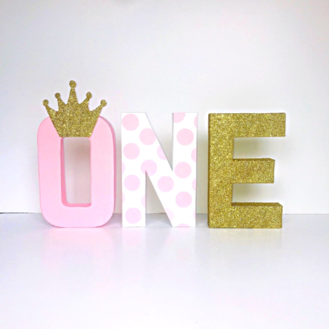 Pink & Gold Princess Theme ONE Letters | 1st Birthday Photoshoot Props – KLC Creation